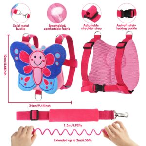 Toddler Leash for Girls, 4-in-1 Toddler Safety Harness Leash, Anti Lost Wrist Link Safety Wrist for Toddlers, Child, Babies & Kids, Backpack Leash for Toddlers (Upgraded Butterfly)