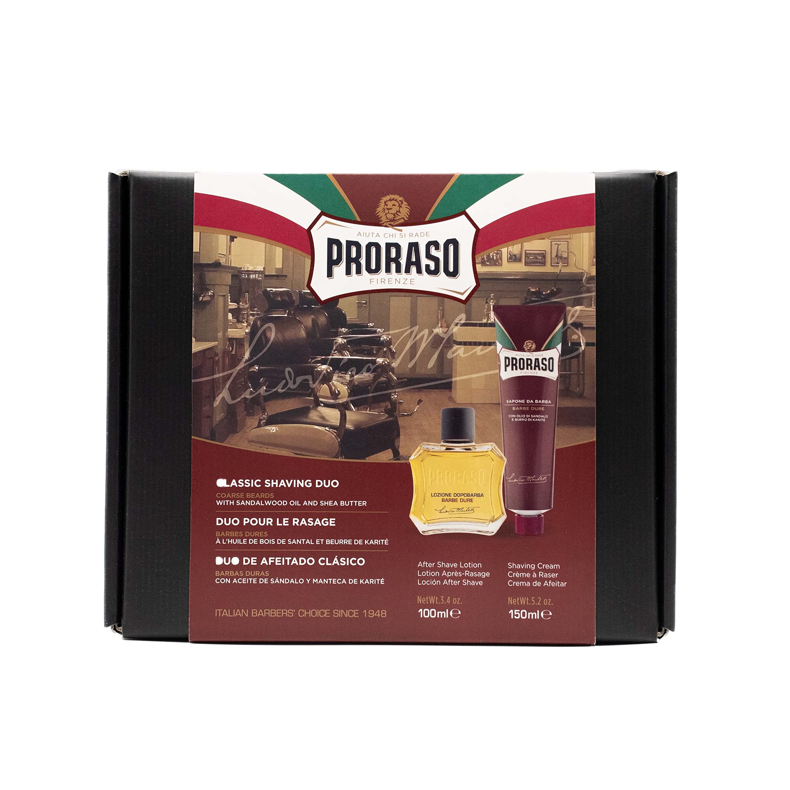 Proraso Nourishing Shaving Kit for Men | Gift Box with Skin Soothing Shaving Cream & After Shave Lotion with Sandalwood for Coarse, Curly Beards