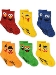 sesame street elmo baby toddler boys girls 6 pack crew socks with grippers (2-3t, multicolor)