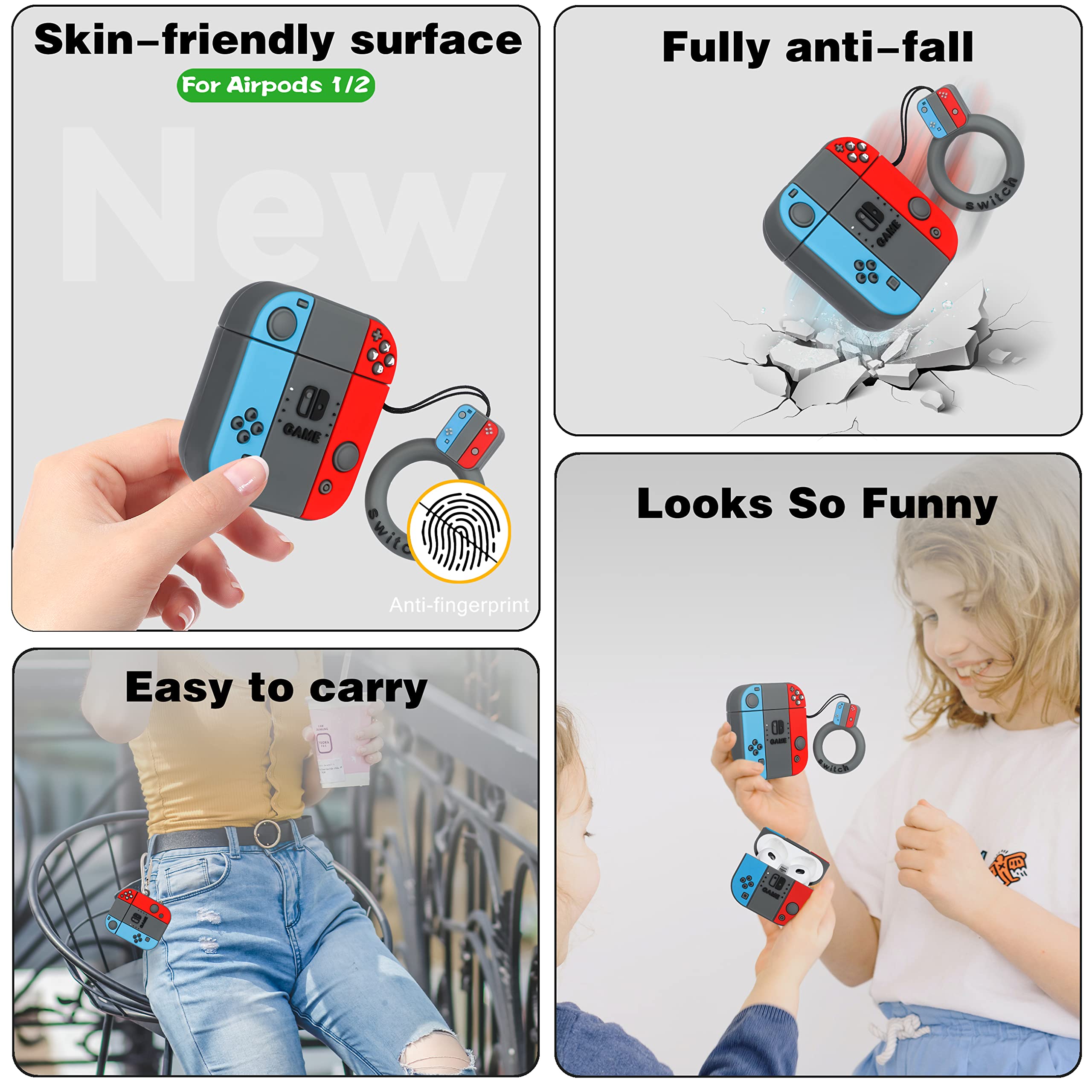 Mulafnxal for Airpod 1/2 Case Cute Cartoon 3D Kawaii Unique Silicone Air Pods Cover Funny Fashion Fun Cool Keychain Character Game Design Stylish Cases Men Girls Boys Teen for Airpods 1/2