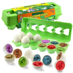 play brainy dinosaur matching eggs for toddlers, 12 pc. set, colorful early learning and educational stem fun teaches colors and shapes, sorting and fine motor skills, recognition, easter gift