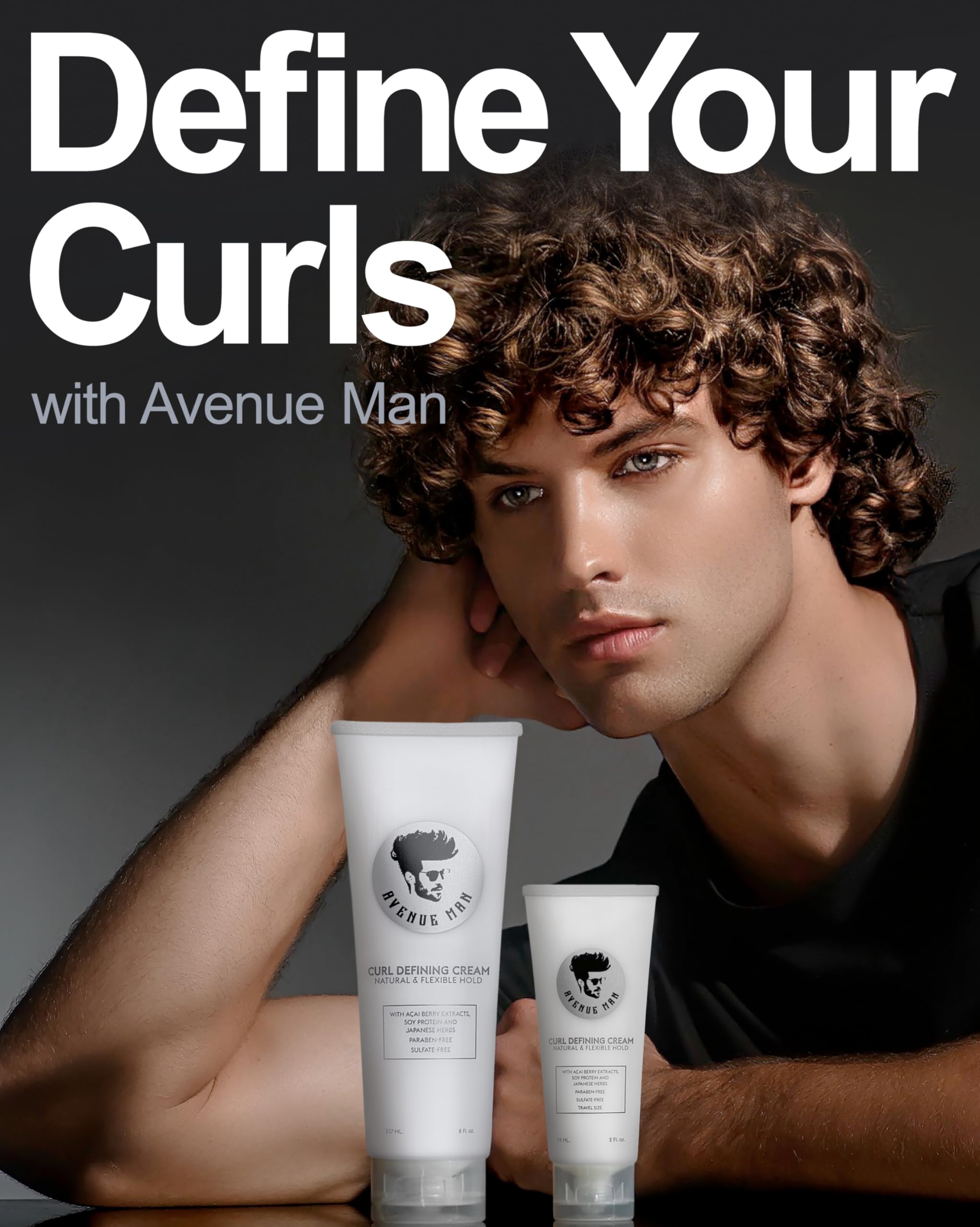 Avenue Man Curl Defining Cream - improved Formula- Natural & Flexible Hold with Herbal Extracts for All Hair Types - Paraben Free & Sulfate Free