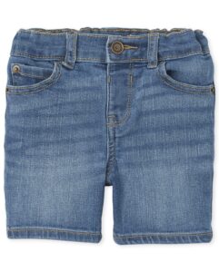 the children's place baby and toddler boys stretch denim shorts, blue, 4t