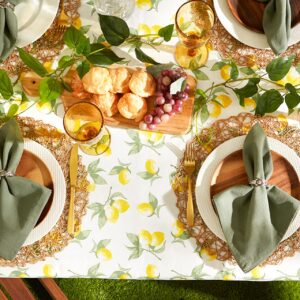 DII Summer Lemon Vinyl Tabletop Collection Flannel Backed Tablecloth, Indoor/Outdoor, 70" Round