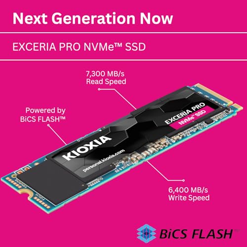 KIOXIA EXCERIA PRO NVMe SSD, M.2 2280 Form Factor, 2TB, 7300MB/s, 800,000 IOPS, PCI Express 4.0 Technology