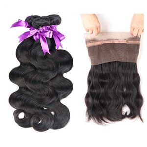 hair extensions, wigs & accessories body hair wave 360 lace frontal with 3 bundles body wave peruvian human hair weave bundles with frontal closure non-remy for women (length : 24 26 26 closure20)