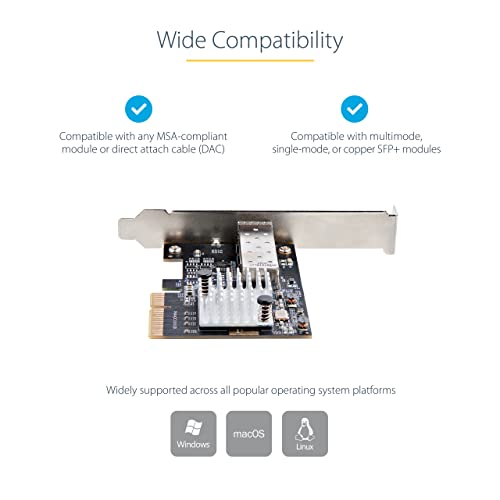 StarTech.com 10G PCIe SFP+ Card - Single SFP+ Port Network Adapter - Open SFP+ for MSA-Compliant Modules/Direct-Attach Cables - 10 Gigabit Fiber PCIe NIC - PCI Express SFP+ Network Card (PEX10GSFP)