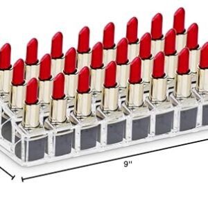 Vante Lipstick Holder - Acrylic Makeup Organizer Stand for Multipurpose Storage for Vanity- Lip Gloss Tubes, Balm, Mascara, Skincare- Clear Cosmetic Display Case with 24 Compartments