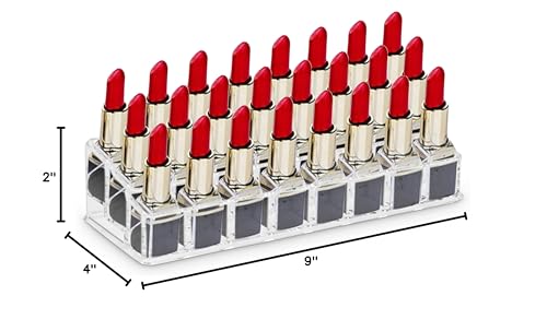 Vante Lipstick Holder - Acrylic Makeup Organizer Stand for Multipurpose Storage for Vanity- Lip Gloss Tubes, Balm, Mascara, Skincare- Clear Cosmetic Display Case with 24 Compartments