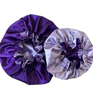 KiraBelle Matching Mommy and Me Satin Bonnet Set w/Travel Bag (Purple) Christmas, Easter, Birthday, Mother's Day