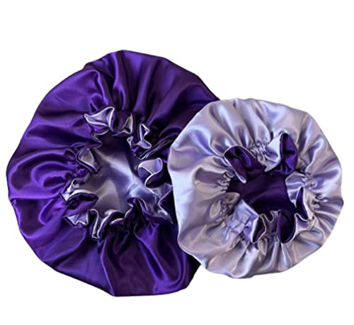 KiraBelle Matching Mommy and Me Satin Bonnet Set w/Travel Bag (Purple) Christmas, Easter, Birthday, Mother's Day