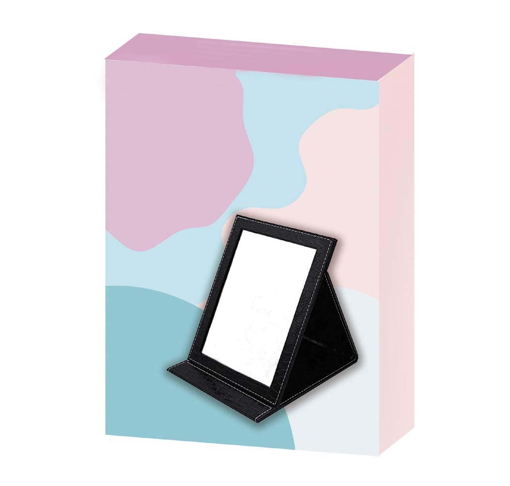 PNVXNUS Folding Travel Mirrors, Vanity Mirror with Desktop Standing,Personal Portable Makeup Mirror (Black)