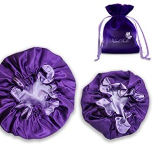 KiraBelle Matching Mommy and Me Satin Bonnet Set w/Travel Bag (Purple) Christmas, Easter, Birthday, Mother's Day