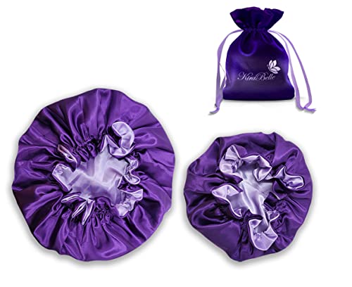 KiraBelle Matching Mommy and Me Satin Bonnet Set w/Travel Bag (Purple) Christmas, Easter, Birthday, Mother's Day