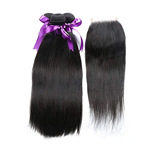 Hair Extensions, Wigs & Accessories Peruvian Straight Hair 3 Bundles with 4 * 4 Closure Free part 100% Human Hair Non Remy Human Hair Extension for Women