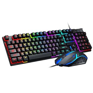 tronic mechanical gaming keyboard, rgb keyboard and mouse, led mouse and keyboard gaming, rgb backlit full anti-ghosting keys for computer/pc/laptop/mac