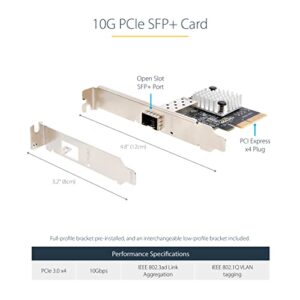 StarTech.com 10G PCIe SFP+ Card - Single SFP+ Port Network Adapter - Open SFP+ for MSA-Compliant Modules/Direct-Attach Cables - 10 Gigabit Fiber PCIe NIC - PCI Express SFP+ Network Card (PEX10GSFP)