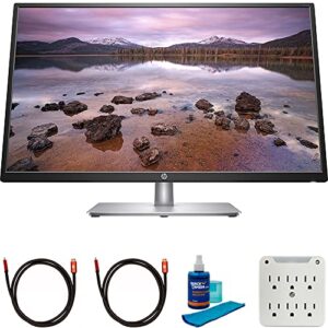 hewlett packard 2ud96aa#aba 32 inch fhd ips 32s monitor with tilt adjustment anti-glare panel bundle with 2x 6ft universal 4k hdmi 2.0 cable, universal screen cleaner and 6-outlet surge adapter