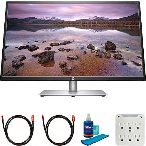 HEWLETT PACKARD 2UD96AA#ABA 32 inch FHD IPS 32s Monitor with Tilt Adjustment Anti-Glare Panel Bundle with 2X 6FT Universal 4K HDMI 2.0 Cable, Universal Screen Cleaner and 6-Outlet Surge Adapter