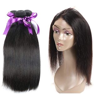 hair extensions, wigs & accessories brazilian straight hair 360 lace frontal with bundles non-remy human hair 3 bundle with 360 frontal human hair wig for women (length : 26 26 26 closure20)