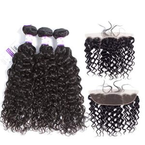 hair extensions, wigs & accessories peruvian water wave baby hair 3 bundles with 13 * 4 lace frontal closure hair weave bundles non remy human hair weave for women (length : 24 24 24 cl20)