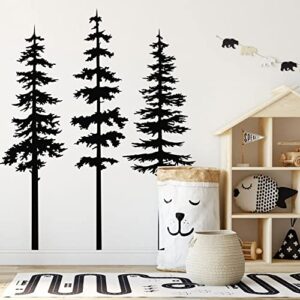 pine tree wall decor decals for kids room baby nursery room decor high tree wall stickers christmas home decoration ba754 (black, l-74inch tall)