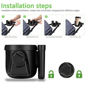 Suranew 2 Pack Wheelchair Cup Holders with Phone Holder/Organizer, Universal Bike Cup Holder, 2-in-1 Cup Holder for Walker, Bike, Stroller, Walker