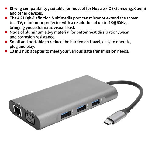 USB C Hub HDMI Adapter, 10 In 1 Type C Hub Docking Station USB3.0/PD/HDMI/RJ45/VGA/Memory Card /3.5MM Adapter Converter, for Data Transmission