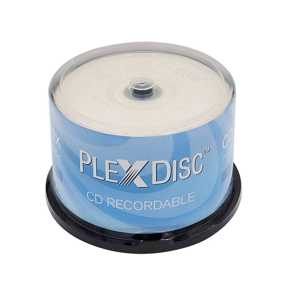 PlexDisc CD-R Blank Discs 700MB 52X Logo Top Recordable Media - 50 Pack Cake Box (FFP) Blank CDs CDR Disc