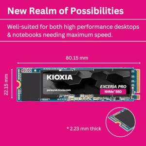 KIOXIA EXCERIA PRO NVMe SSD, M.2 2280 Form Factor, 2TB, 7300MB/s, 800,000 IOPS, PCI Express 4.0 Technology