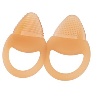 baby teething toys for baby 0-6 months, 6-12 months, silicone baby teethers, seposeve professional baby gum for boys & girls, bpa-free, soft particle/striped style, easy to clean. (2 brown)