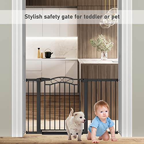 Extra Wide Baby Gate with Door-Walk Through Baby Gates for Stairs Pressure Mounted no Drill-Indoor Tension Metal Child Pet Dog Safety Gate 59.84"-62.60" inches Wide