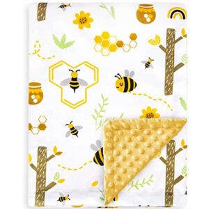 homritar baby blanket for girls soft plush minky blanket with double layer dotted backing for infant picnic traveling with cute animals multicolor printed 30 x 40 inch (yellow bees)