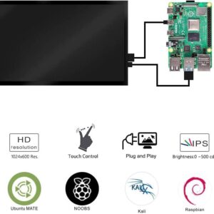 7" Raspberry Pi Touchscreen, 1024x600 HDMI IPS Portable Monitor with Leather Case for Raspberry Pi, Laptop, PC, Win11/10/8/7