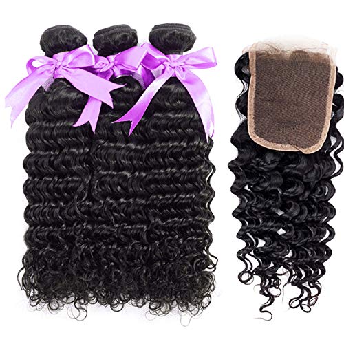 Hair Extensions, Wigs & Accessories Hair Wig Brazilian Deep Wave Hair Wig Bundles With Closure Free Part 100% Human Hair Non Remy 3 Pcs Weft & 1 Pc Closure for Women