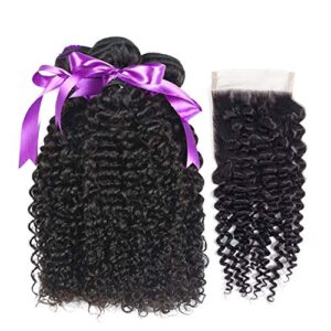 hair extensions, wigs & accessories mongolian kinky curly hair 3 bundles with 4 * 4 closure lace free part human hair weave 3 bundles with closure non remy hair extension for women