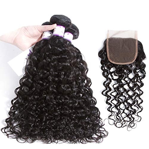 Hair Extensions, Wigs & Accessories Water Wave 3 Bundles with 13 * 4 Closure Human Hair Bundles with Closure Human Hair Weave Hair Extension for Women