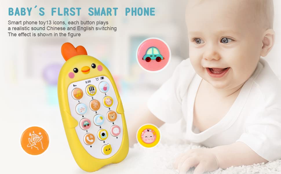 Kids Mobile Phone Toy, Electronic Learning Smartphone Toy, Interactive Educational Cell Phone Toys, with Music Lights Laugh Songs Dialogue, Gift for Baby Toddler Boys and Girls Aged 18months+