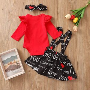 Aoty Toddler Baby Girls Valentine's Day Outfits Suspender Skirt Love Heart Print Skirt (Red Heat, 0-3 Months)