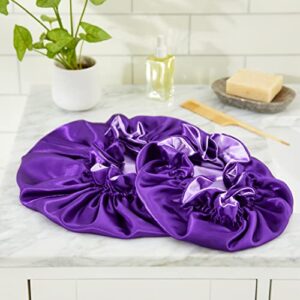 KiraBelle Matching Mommy and Me Satin Bonnet Set w/Travel Bag (Purple) Christmas, Easter, Birthday, Mother's Day