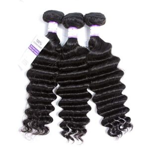 Hair Extensions, Wigs & Accessories Brazilian Loose Deep Wave 3 Bundles With 360 Lace Frontal Closure Hair Weave Bundles Non Remy Human Hair for Women (Length : 24 26 28 Closure20)