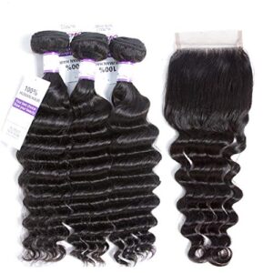 hair extensions, wigs & accessories loose deep wave 3 bundles with 4 * 4 closure brazilian hair weave bundles non remy 100% human hair extension for women