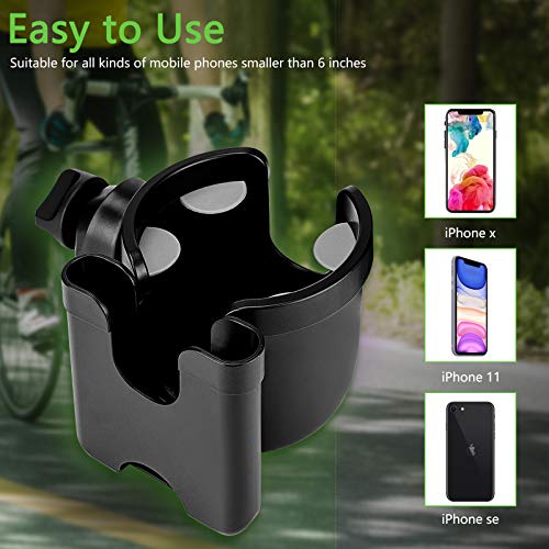 Suranew 2 Pack Wheelchair Cup Holders with Phone Holder/Organizer, Universal Bike Cup Holder, 2-in-1 Cup Holder for Walker, Bike, Stroller, Walker