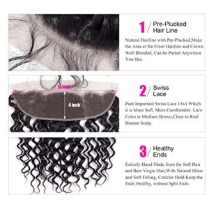 Hair Extensions, Wigs & Accessories Peruvian Water Wave Baby Hair 3 Bundles With 13 * 4 Lace Frontal Closure Hair Weave Bundles Non Remy Human Hair Weave for Women (Length : 24 24 24 Cl20)