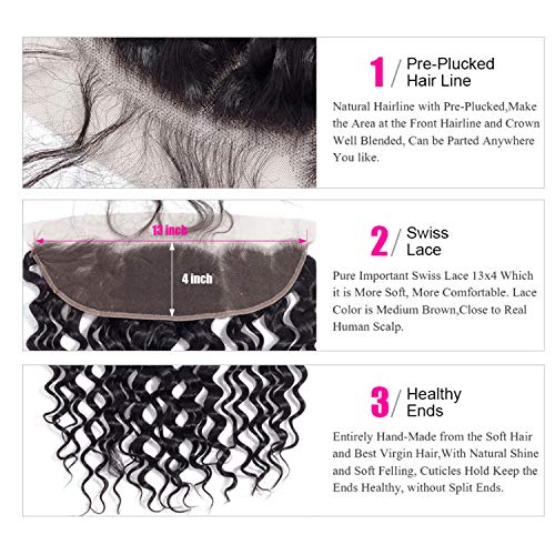 Hair Extensions, Wigs & Accessories Peruvian Water Wave Baby Hair 3 Bundles With 13 * 4 Lace Frontal Closure Hair Weave Bundles Non Remy Human Hair Weave for Women (Length : 24 24 24 Cl20)