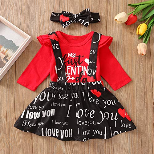 Aoty Toddler Baby Girls Valentine's Day Outfits Suspender Skirt Love Heart Print Skirt (Red Heat, 0-3 Months)