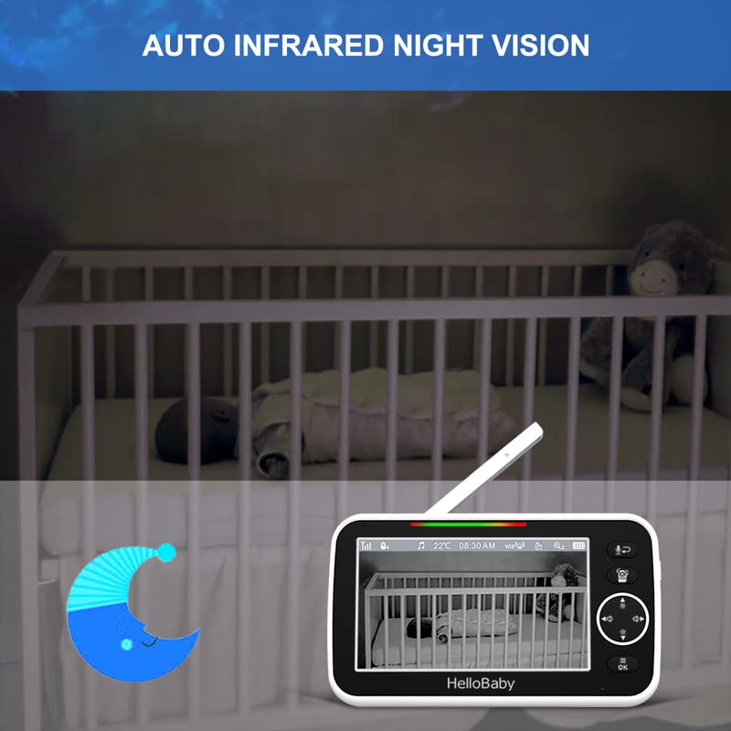 Baby Monitor- 5" 720P HD Display Video Baby Monitor with Camera and Audio, Remote Pan&Tilt&Zoom, Feeder Alert, Night Vision, Lullaby Player,Long Range