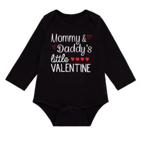 LENSOUS Newborn Infant Baby Boys Girls Mommy&Daddy's Little Valentine Outfits Romper Pants Set（Black,6-12Months）