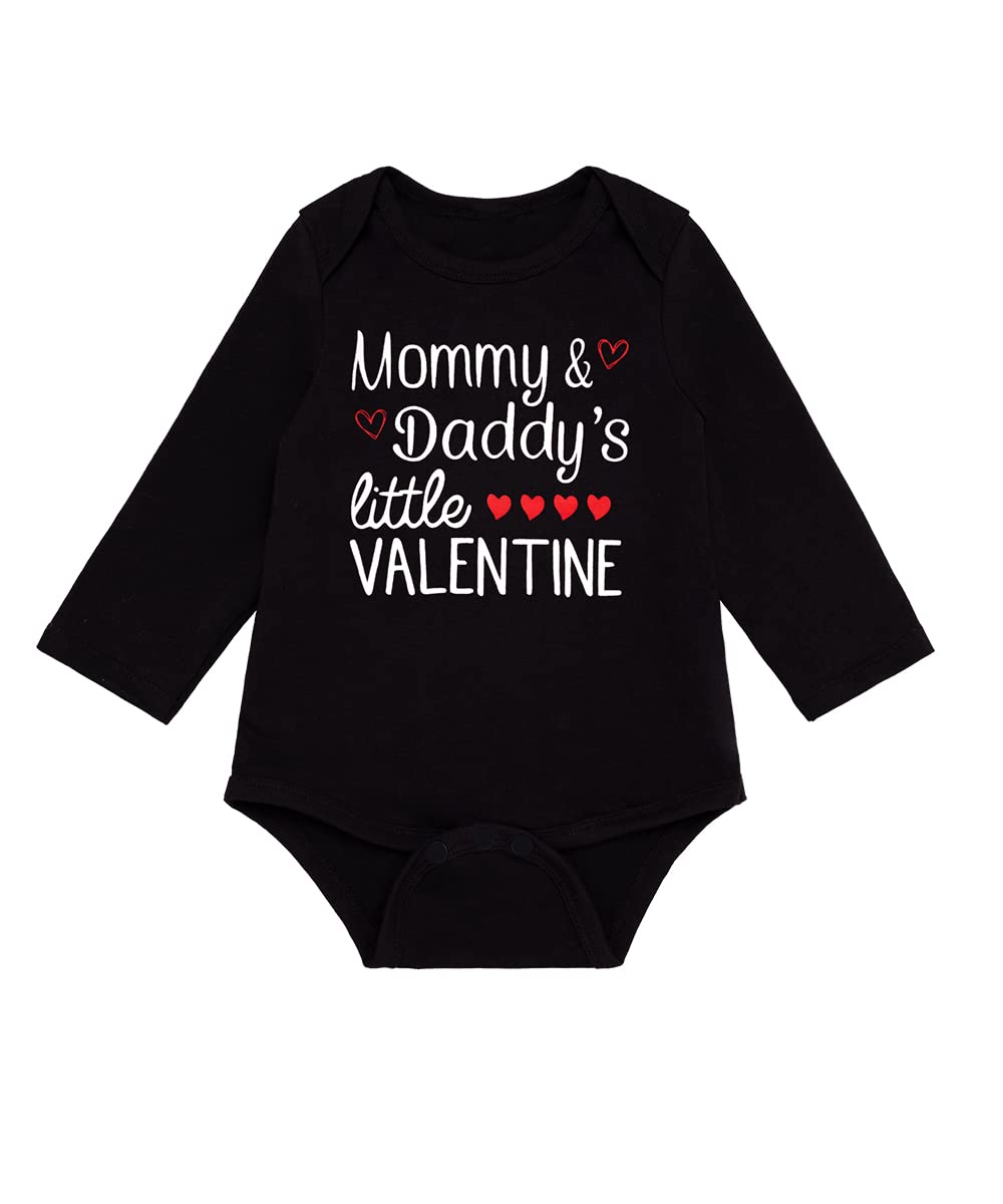 LENSOUS Newborn Infant Baby Boys Girls Mommy&Daddy's Little Valentine Outfits Romper Pants Set（Black,6-12Months）