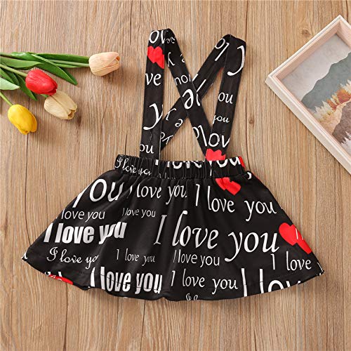 Aoty Toddler Baby Girls Valentine's Day Outfits Suspender Skirt Love Heart Print Skirt (Red Heat, 0-3 Months)